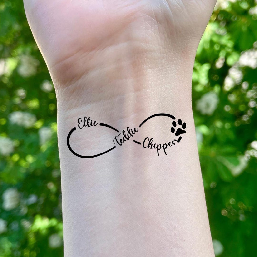 Custom Dog Temporary Tattoos, Dog Names Paw Cat Pet Loss Infinity Dates ...
