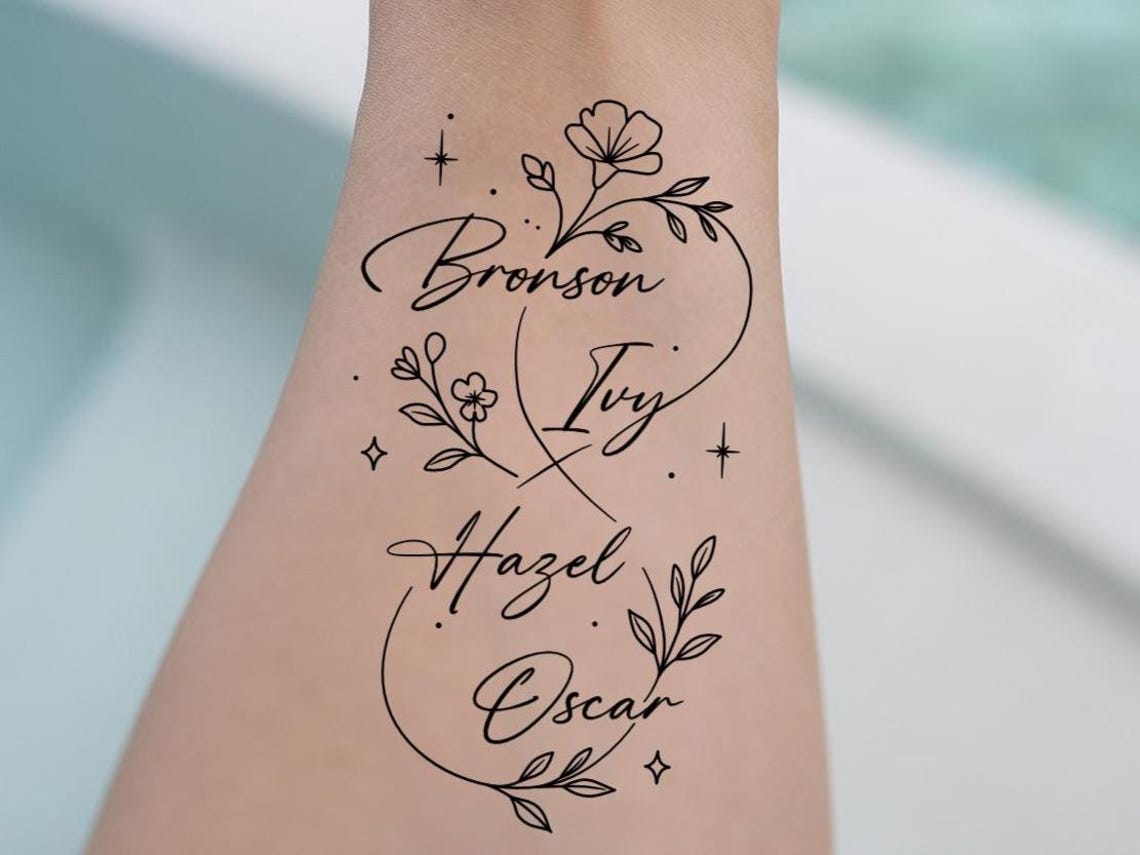 Custom Kids Names Temporary Tattoo - Personalized Semi Permanent Design ...