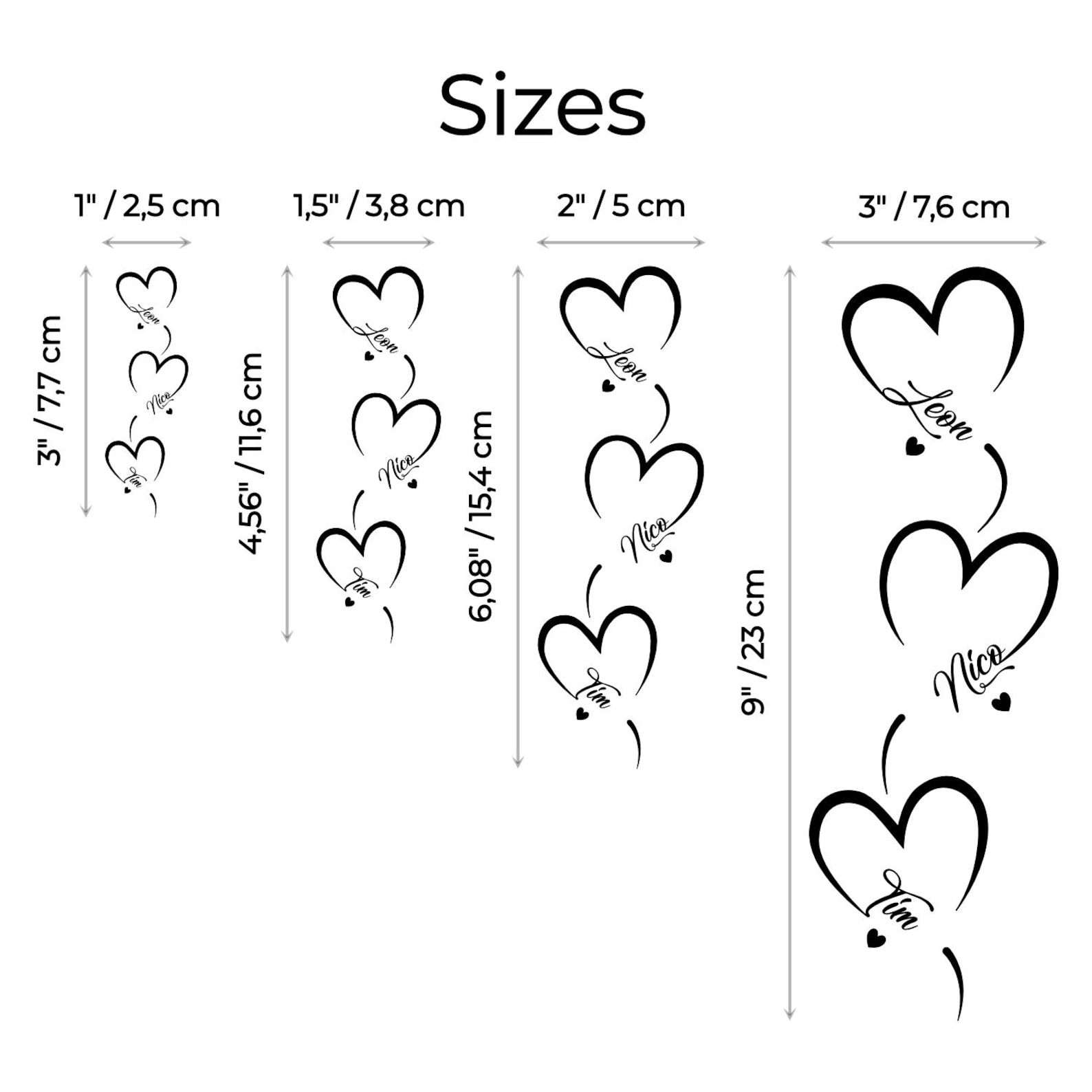 Custom Temporary Tattoo, Hearts With Kids Names (set of 3) - Etsy