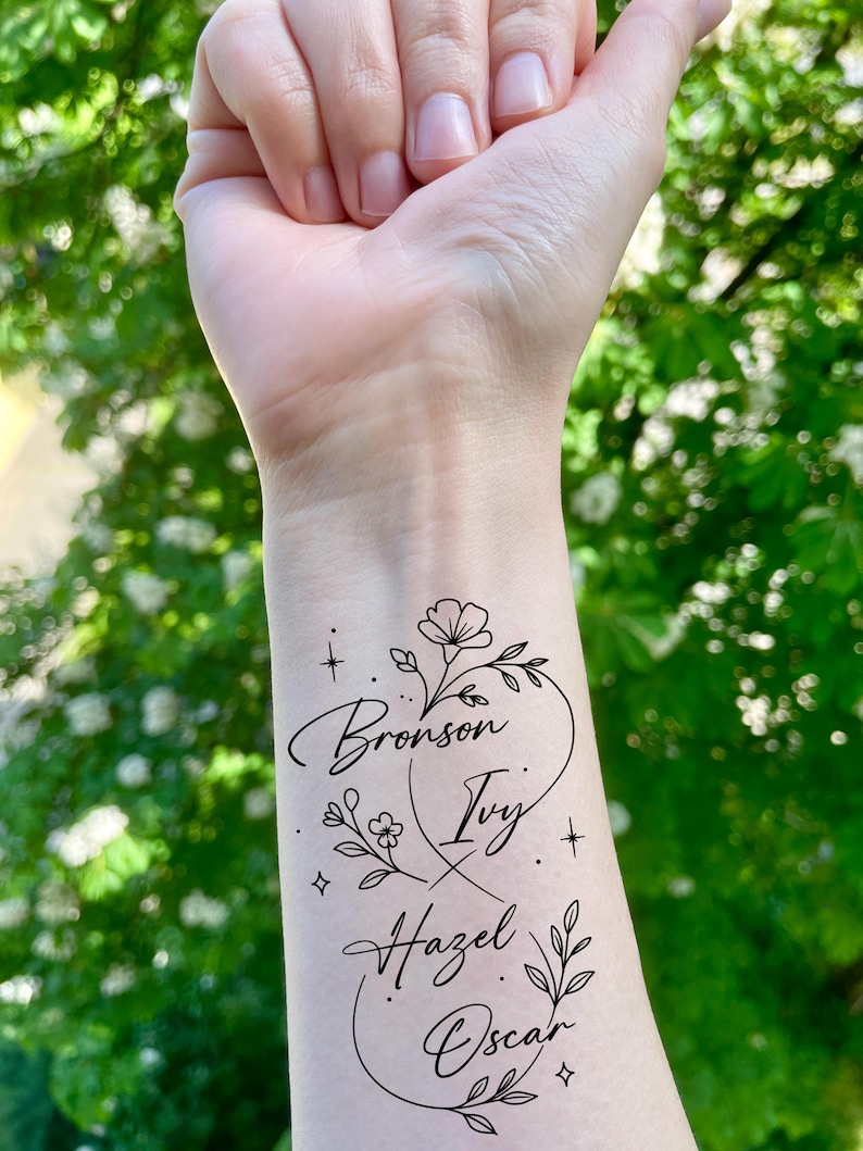 Custom Kids Names Temporary Tattoo - Personalized Semi Permanent Design ...