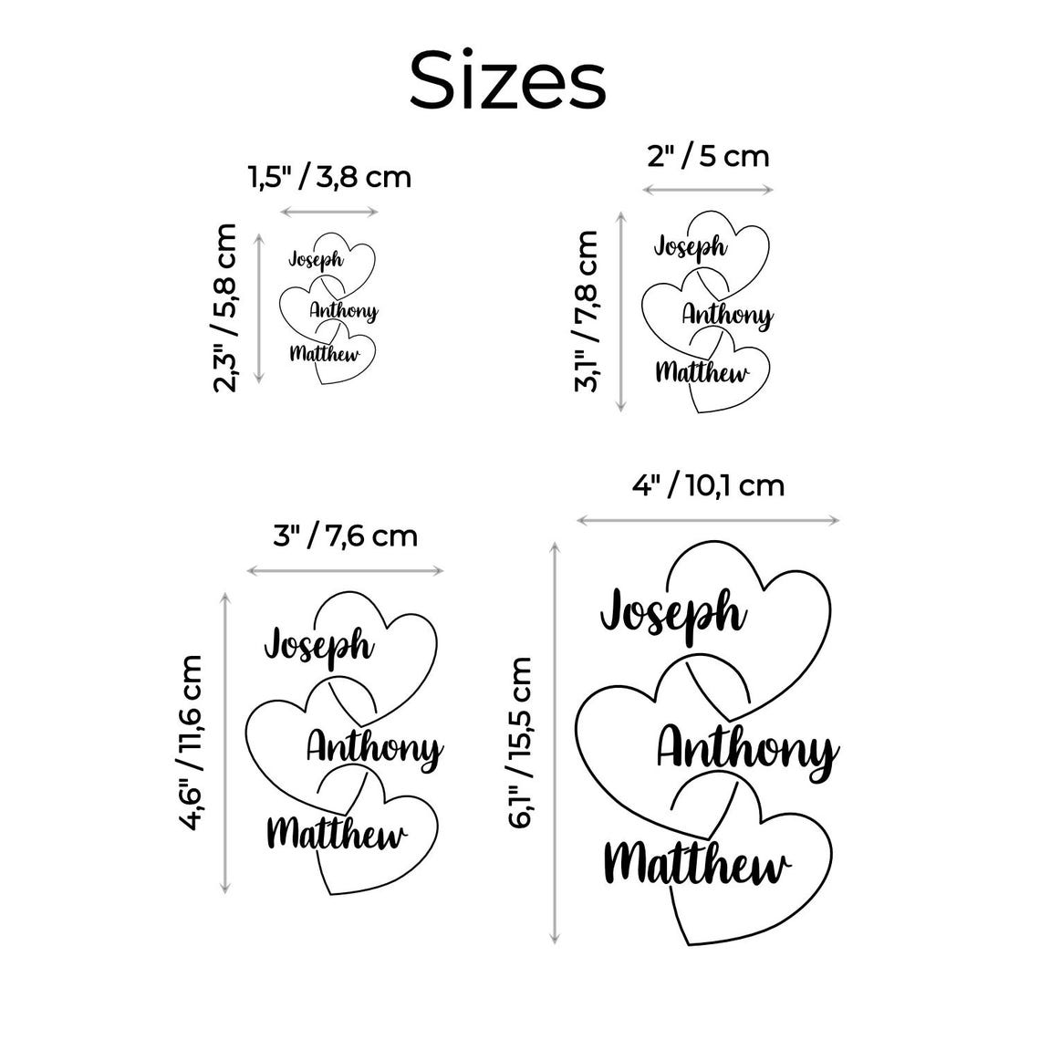 Custom Temporary Tattoo, Hearts With Kids Names (set of 3) - Etsy
