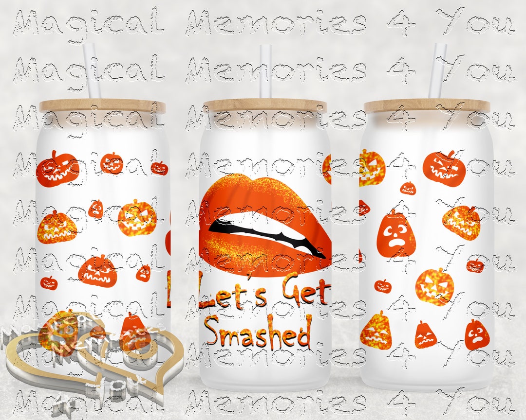 Let's Get Smashed Frosted Glass Can, Spooky 16 Oz Libbey Glass ...
