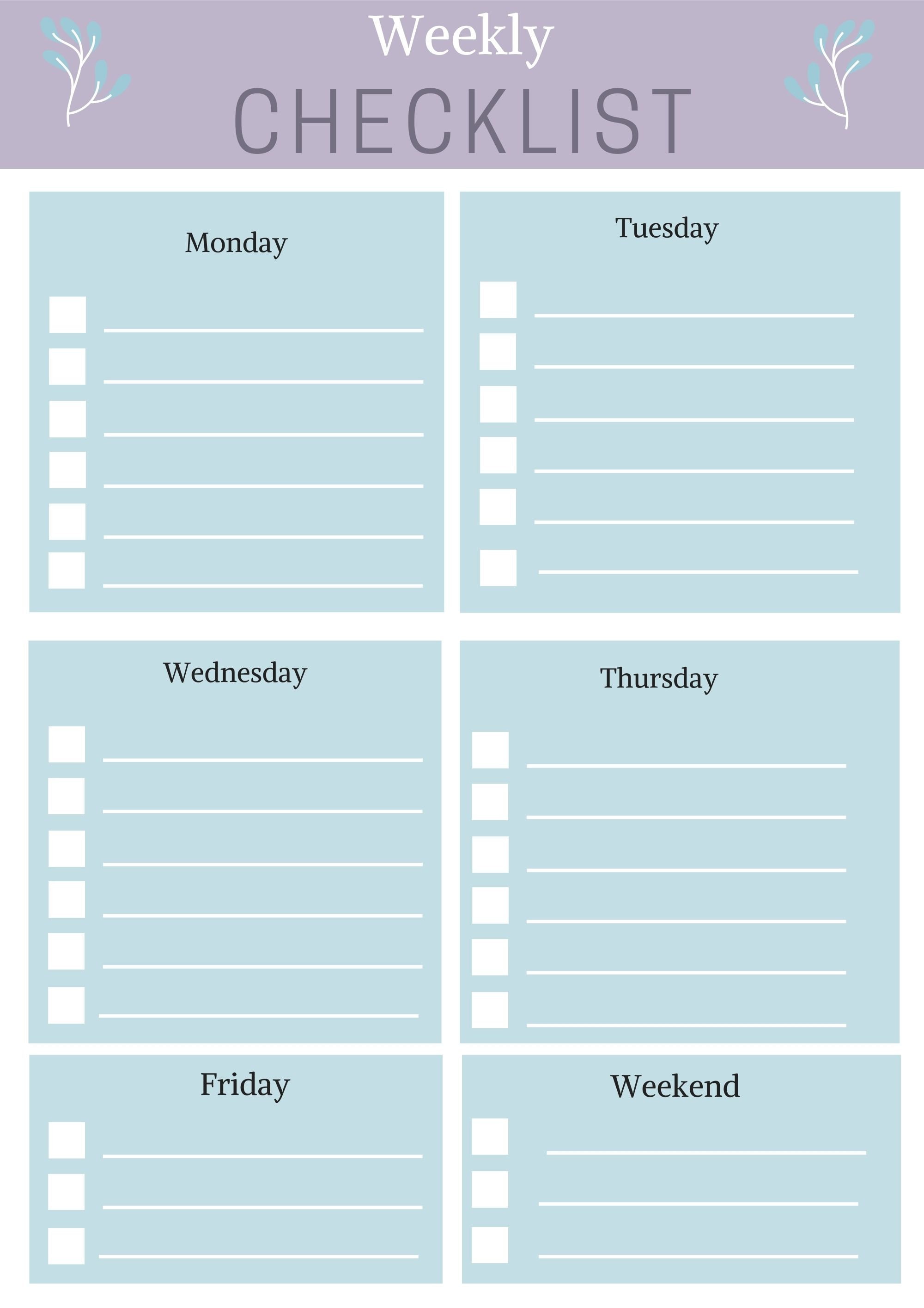 Weekly Checklist Printable - Etsy