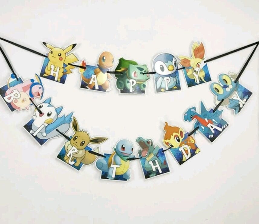 POKEMON Pikachu Hanging Banner Bunting Happy Birthday Party - Etsy