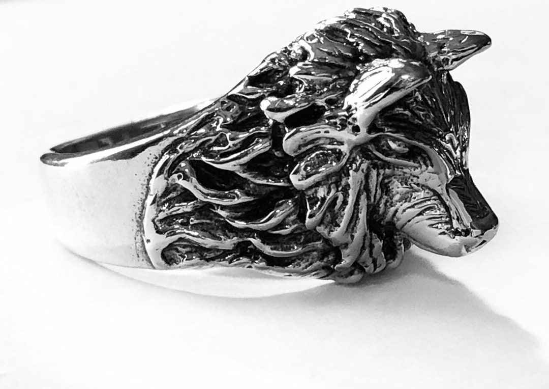 Sterling Silver Wolf Head Ring - Etsy