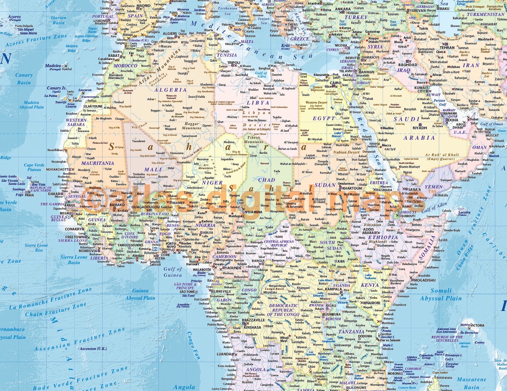 Political World Map Canvas Uk-centric Political & Shaded - Etsy