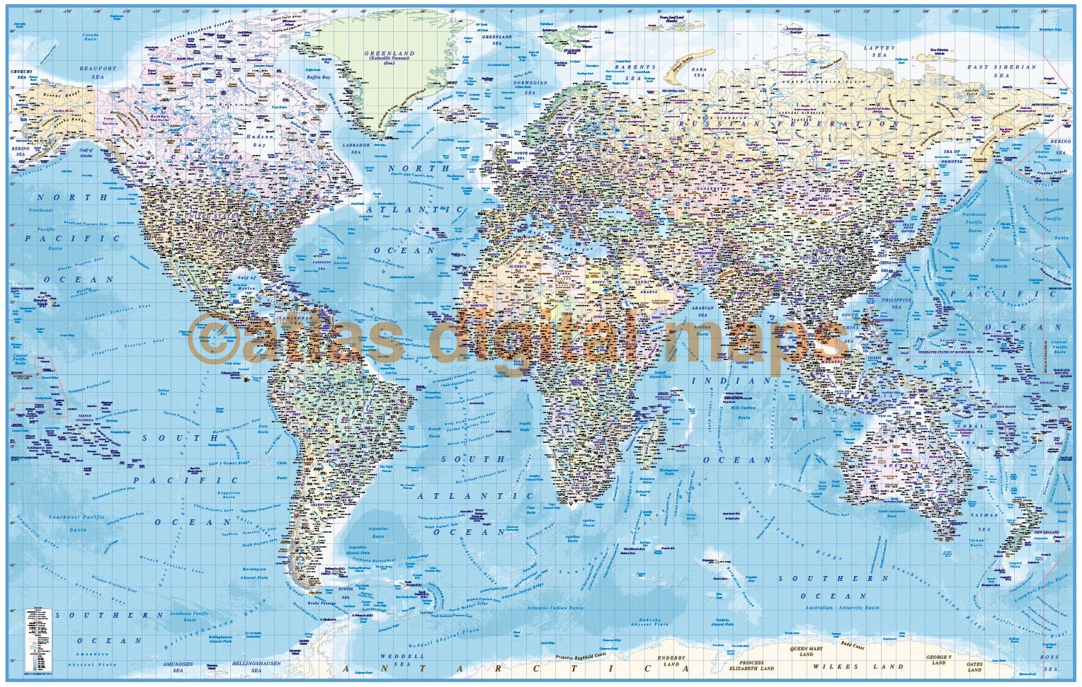 Political World Map Canvas Uk-centric Political & Shaded - Etsy