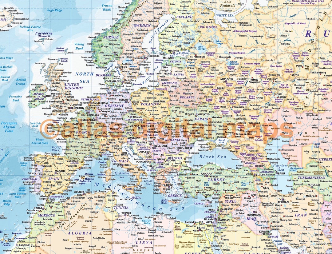 Political World Map Canvas Uk-centric Political & Shaded - Etsy