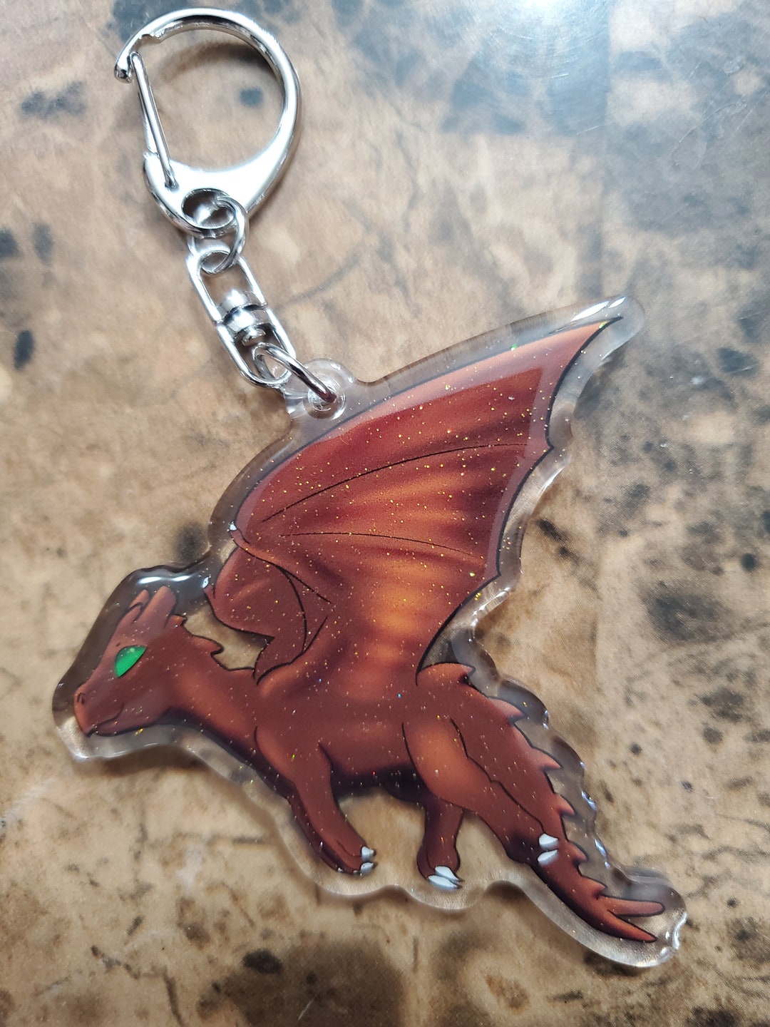 Brown Dragon Glitter Epoxy 2.5" Acrylic Keychain - Etsy