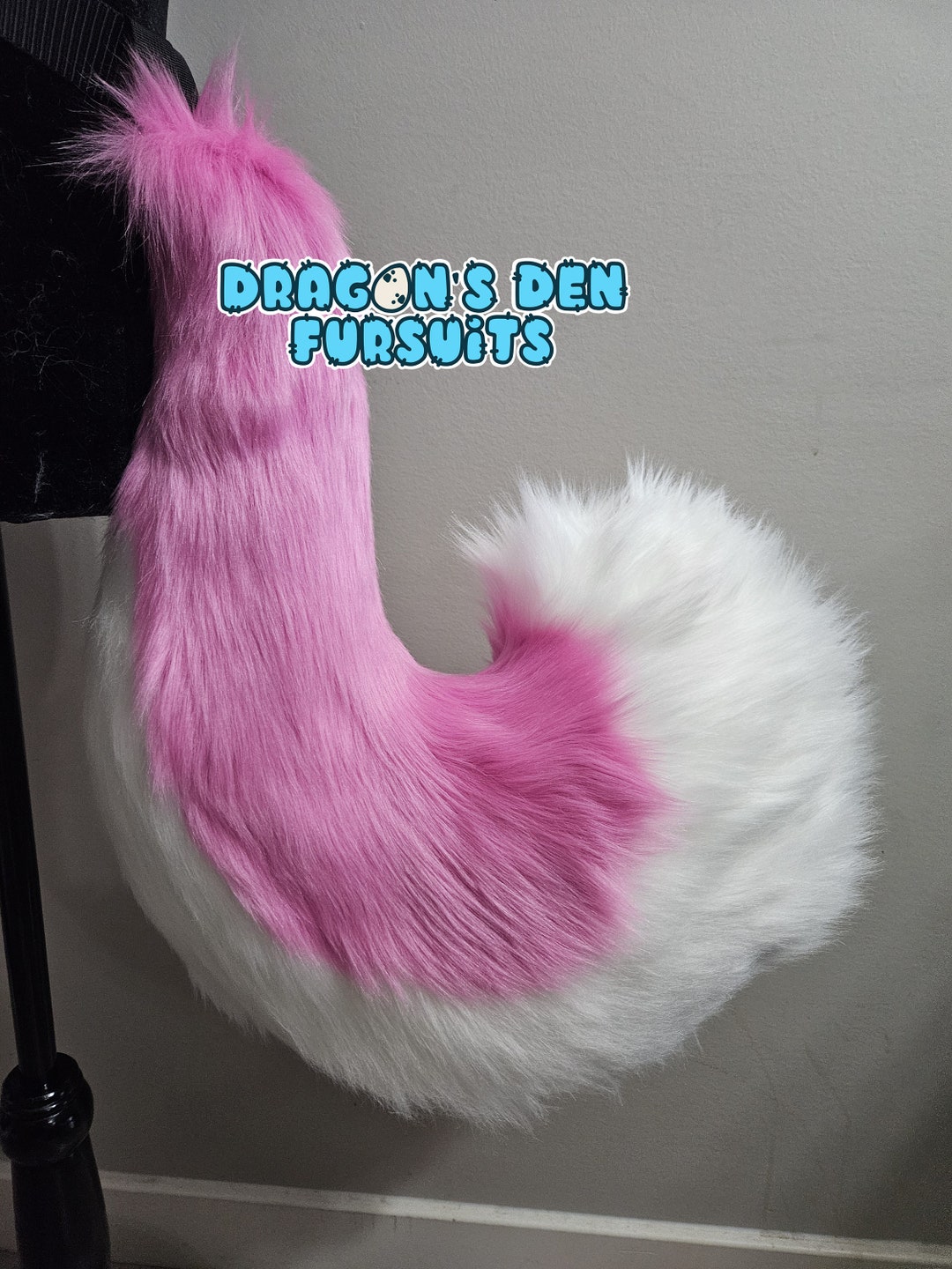 22" Bubblegum Pink and White Large Curled Husky Fursuit Costume Tail ...
