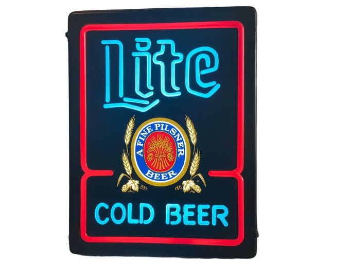 Miller Lite Beer Sign, Electric Bar Sign, Vintage Beer Collectible, Man ...