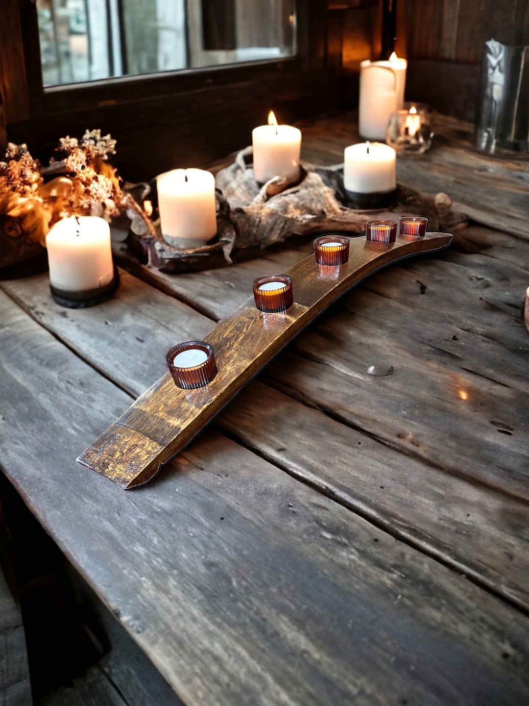 Wine Barrel Stave Candle Holder Centerpiece Christmas Wine Decor Custom ...