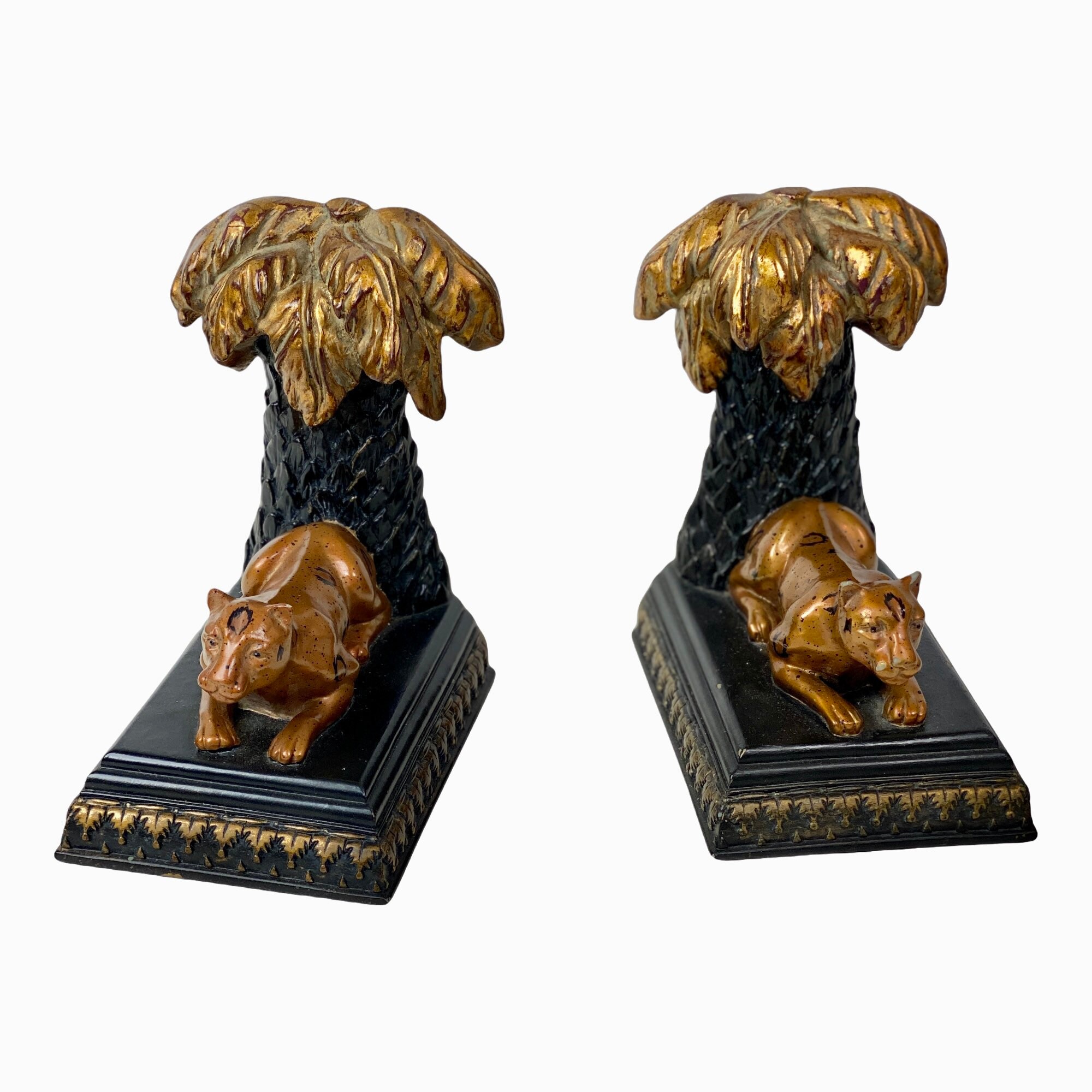 Cheetah and Palm Tree Bookends, Library Decor, Bookshelf Art, Book ...