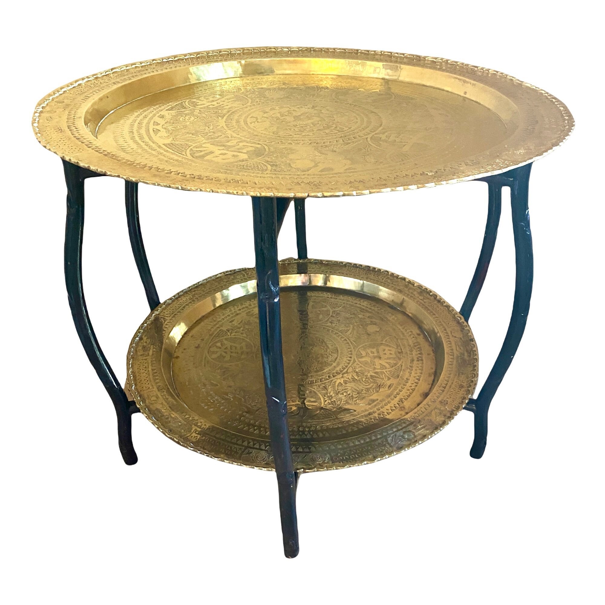 Mid-century Two Tiered Brass Tray Table With Folding Base | Etsy