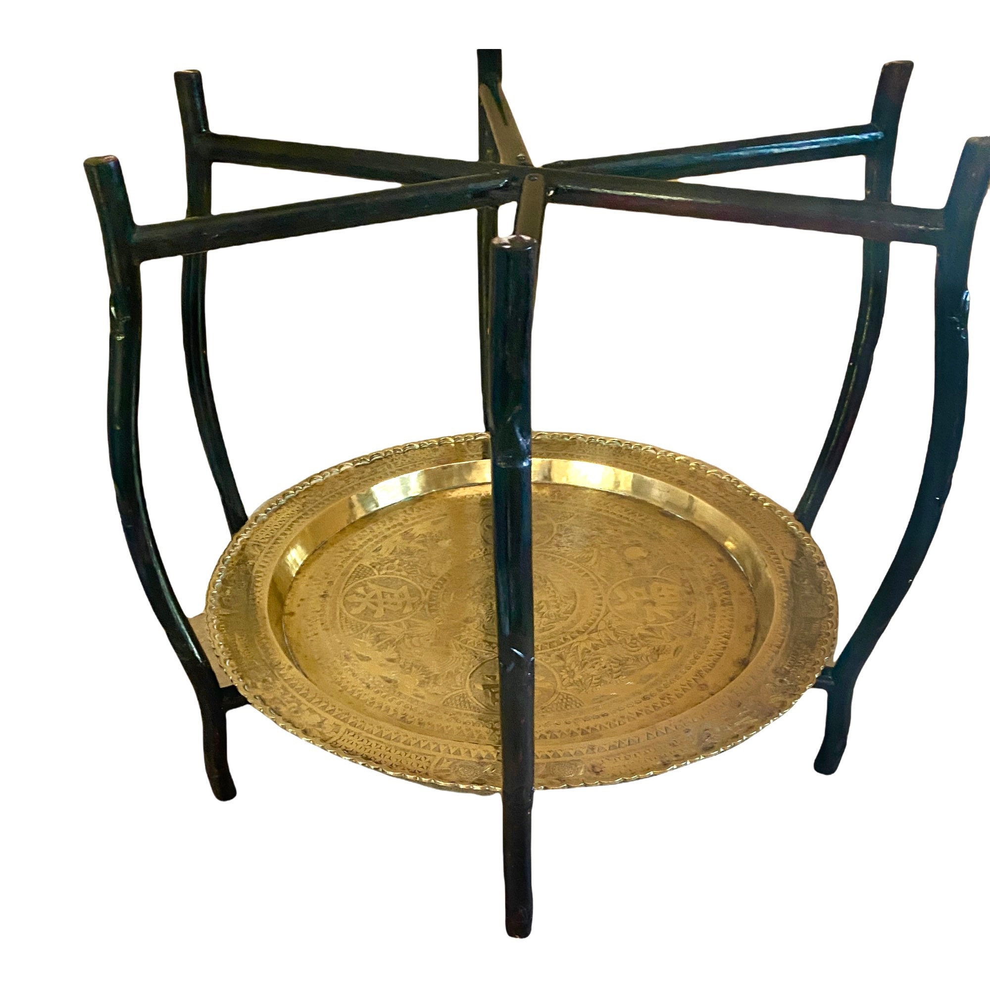 Mid-century Two Tiered Brass Tray Table With Folding Base | Etsy