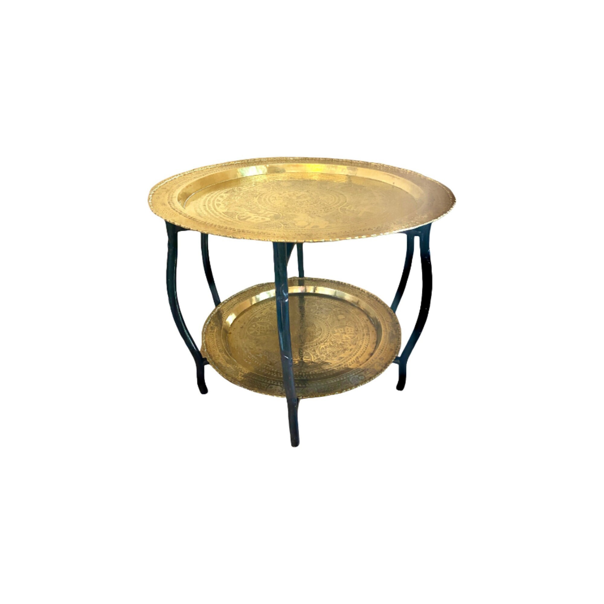 Mid-century Two Tiered Brass Tray Table With Folding Base | Etsy