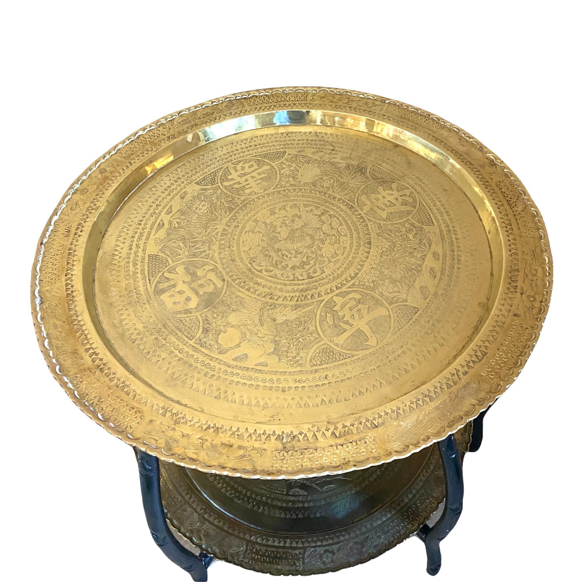 Mid-century Two Tiered Brass Tray Table With Folding Base | Etsy