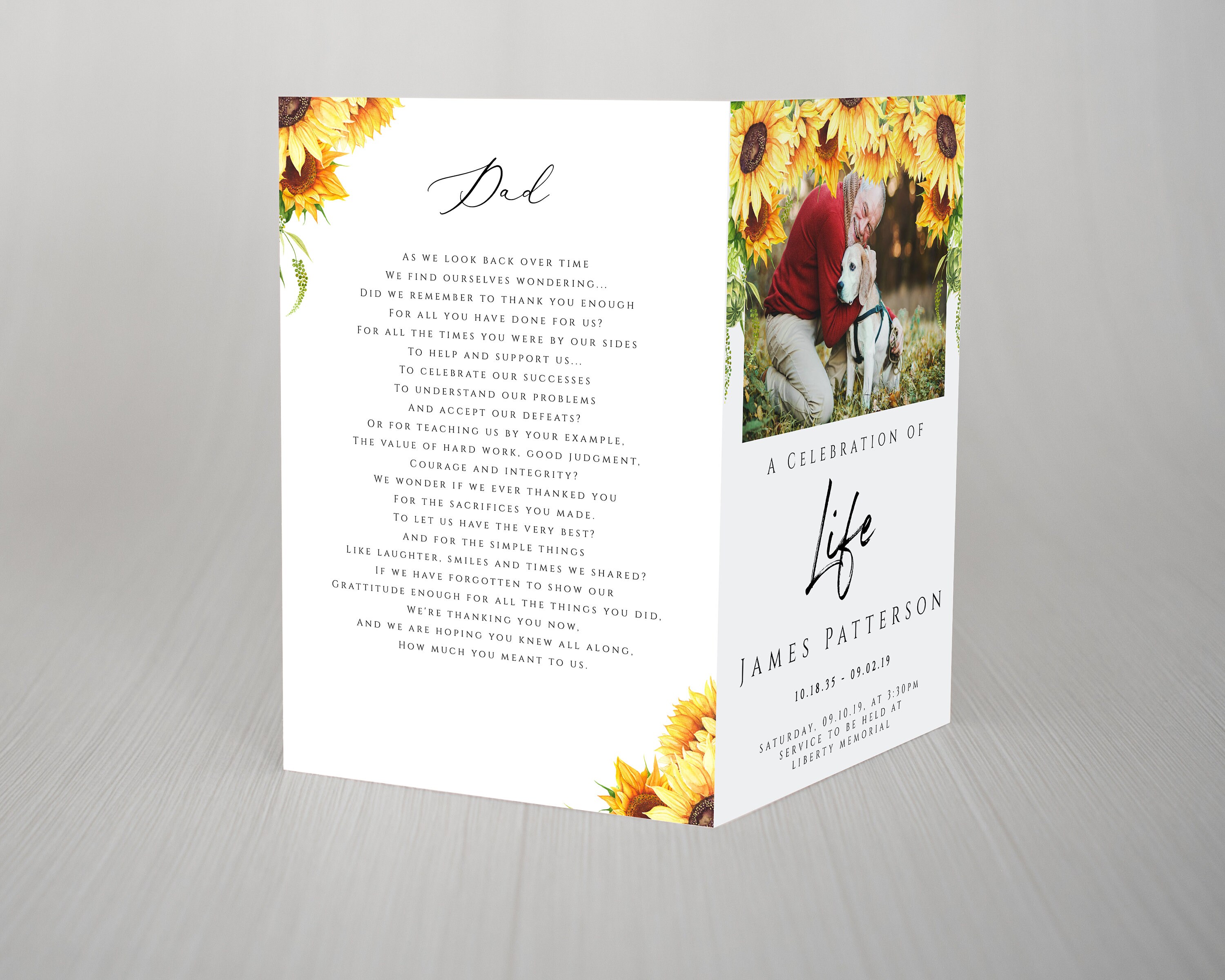 Sunflower Funeral Program Template Sunflower Celebration of Life ...