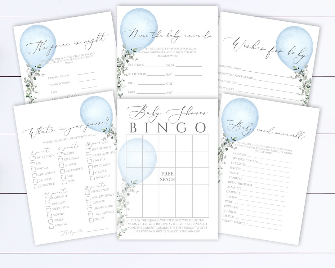Editable Boy Baby Shower Games Printable Balloon Baby Shower Games ...