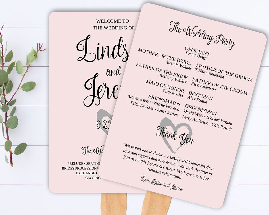 Heart Wedding Program Template Wedding Fans Wedding Fan | Etsy