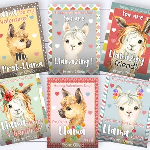 Llama Kids Valentines Card Template Classroom Valentines Card Template ...