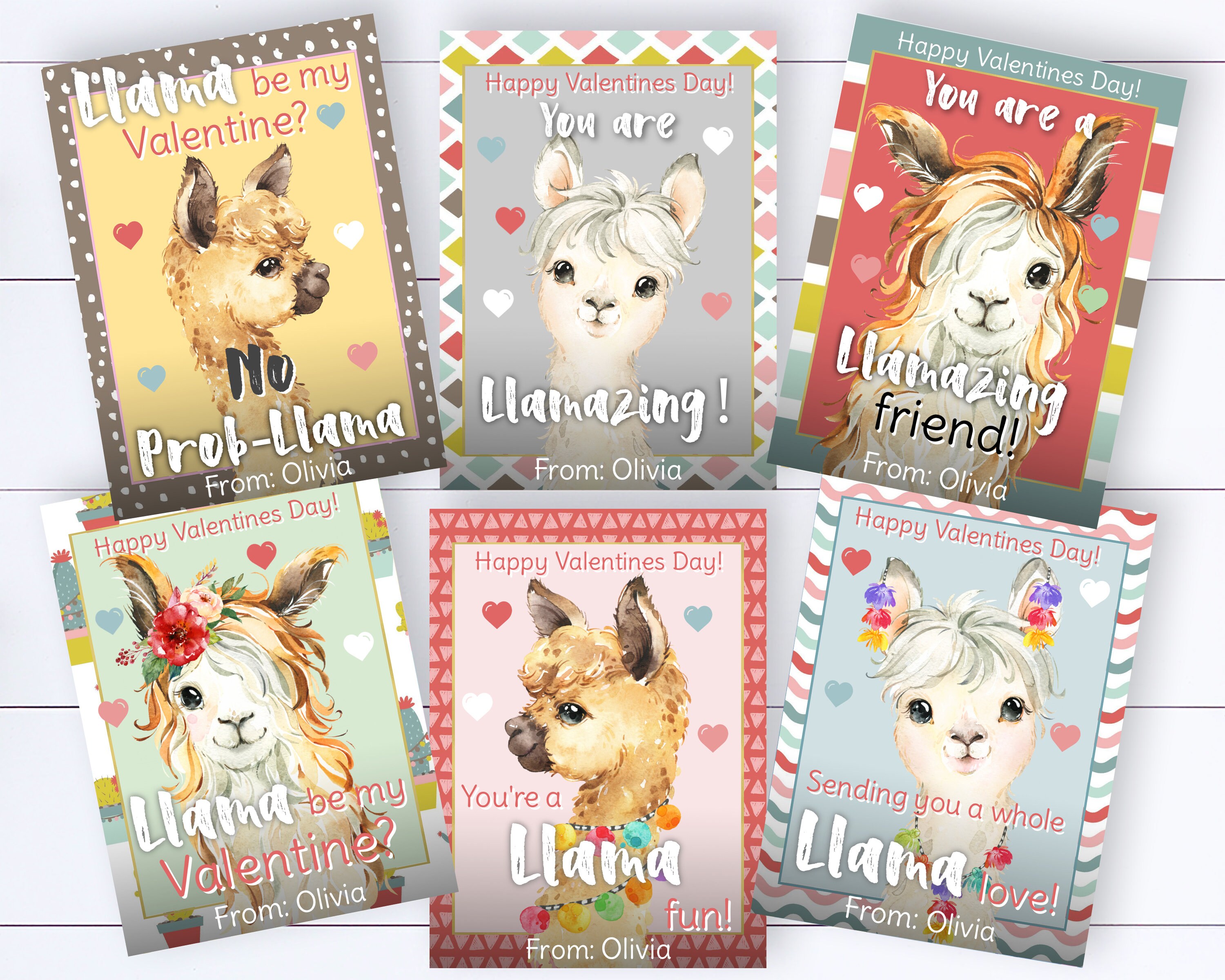 Llama Kids Valentines Card Template Classroom Valentines Card - Etsy