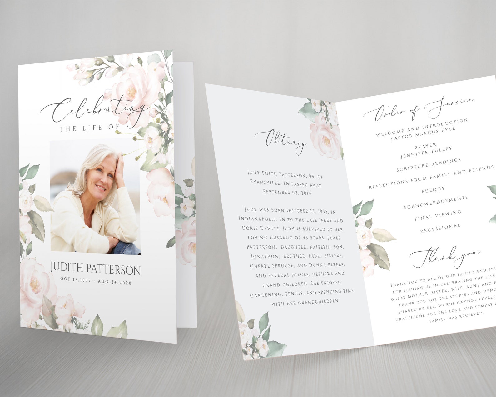 Blush Floral Funeral Program Template Floral Celebrating the - Etsy