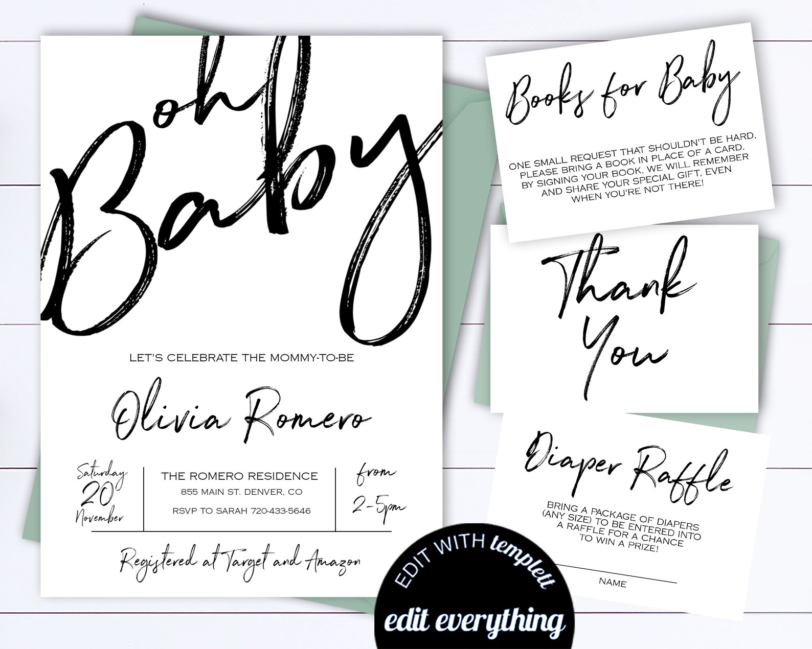 Oh Baby Simple Baby Shower Invitation Template Oh Baby Modern - Etsy