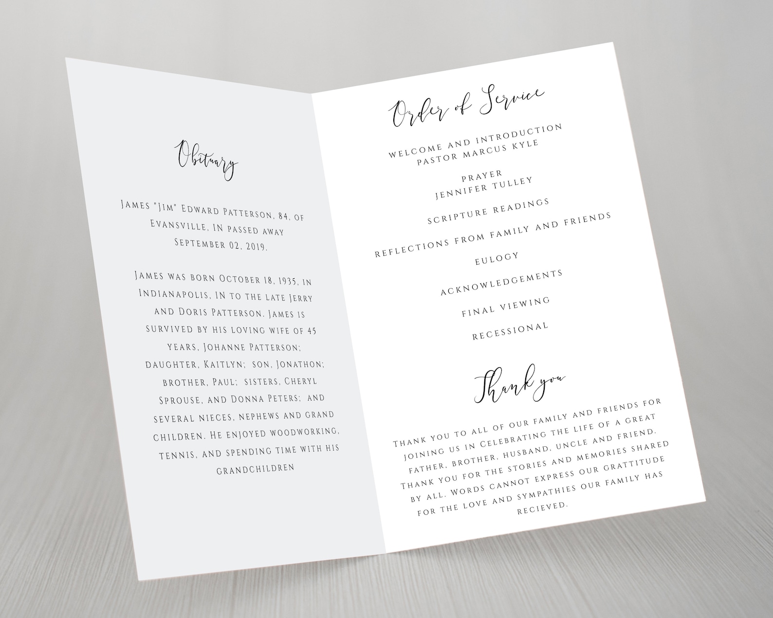 Editable Funeral Program Template In Loving Memory Obituary | Etsy
