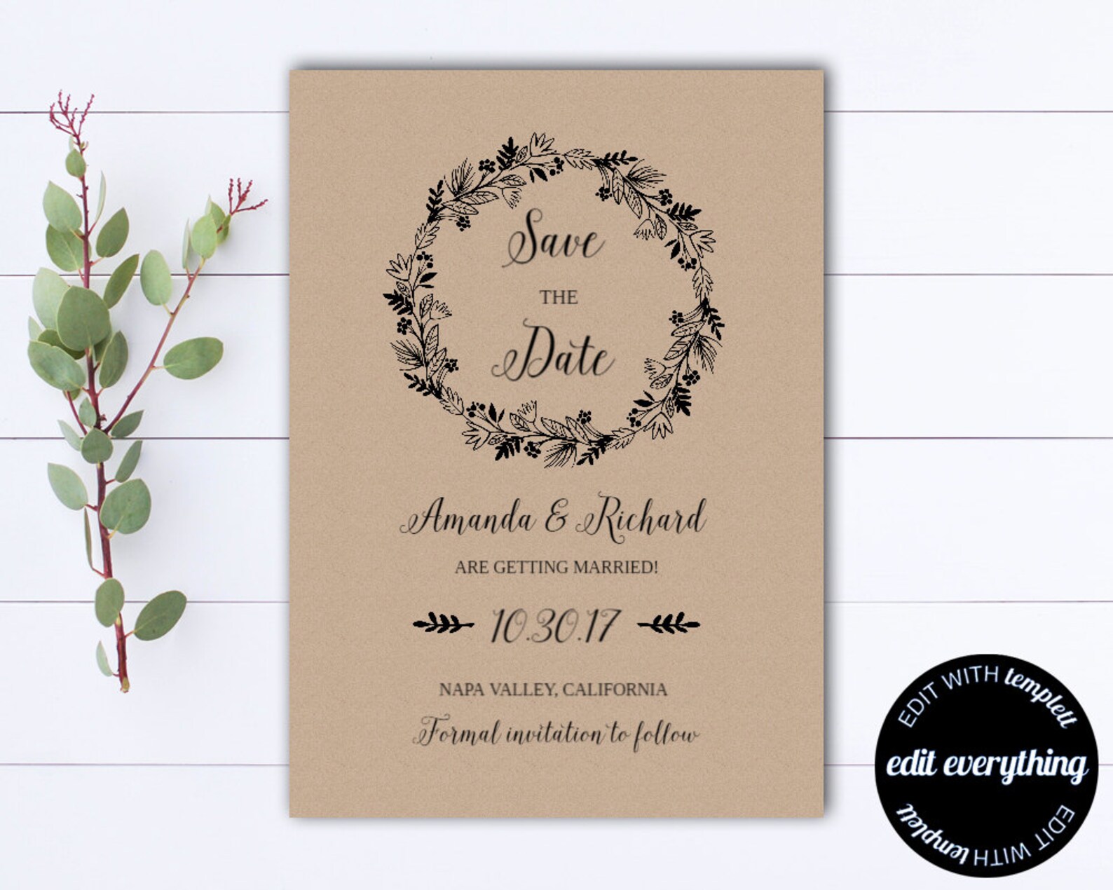 Rustic Save the Date Wedding Template DIY Save the Date Card | Etsy
