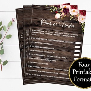Over or Under Bridal Shower Games - Over or Under Number - Guess If ...
