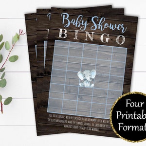 Blue Elephant Baby Shower Bingo Game Baby Bingo Game Rustic Baby Shower ...