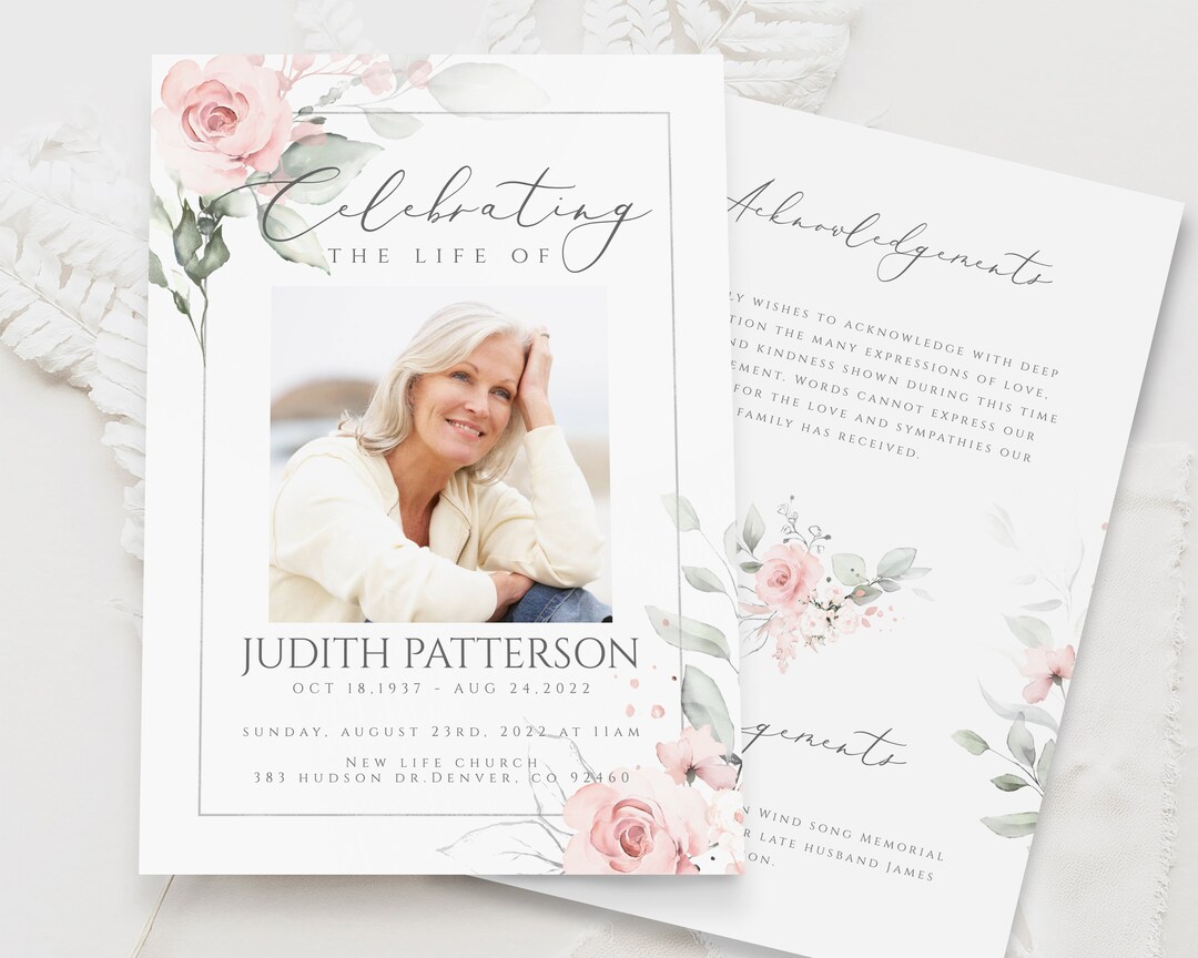 Editable Celebration of Life Invitation Template Floral Funeral ...