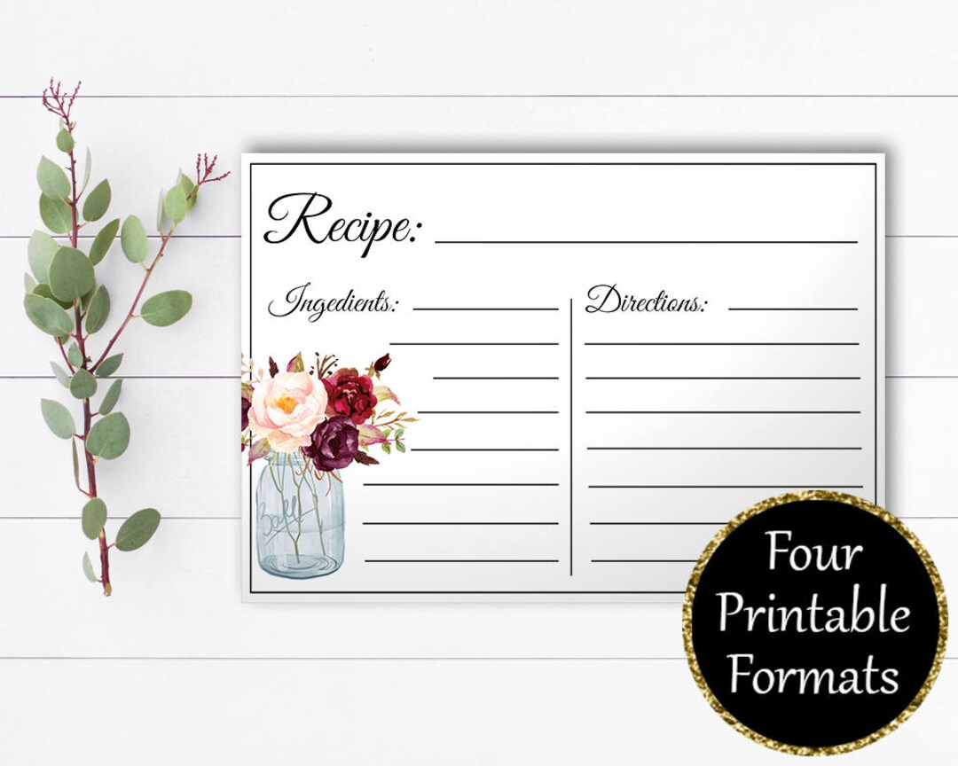 Bridal Shower Recipe Cards - Printable Bridal Recipe Card - Printable ...