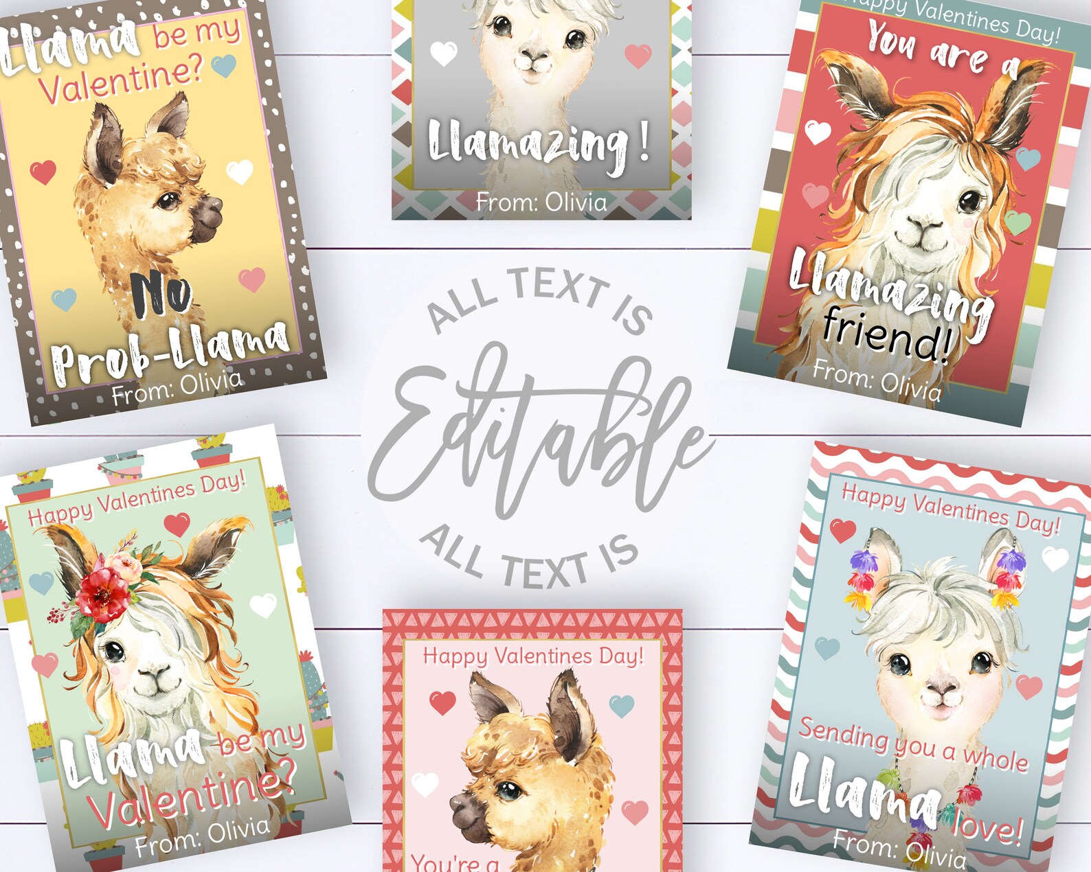 Llama Kids Valentines Card Template Classroom Valentines Card - Etsy