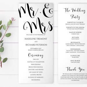 Mr and Mrs Wedding Program Template - Tea Length Program Template ...