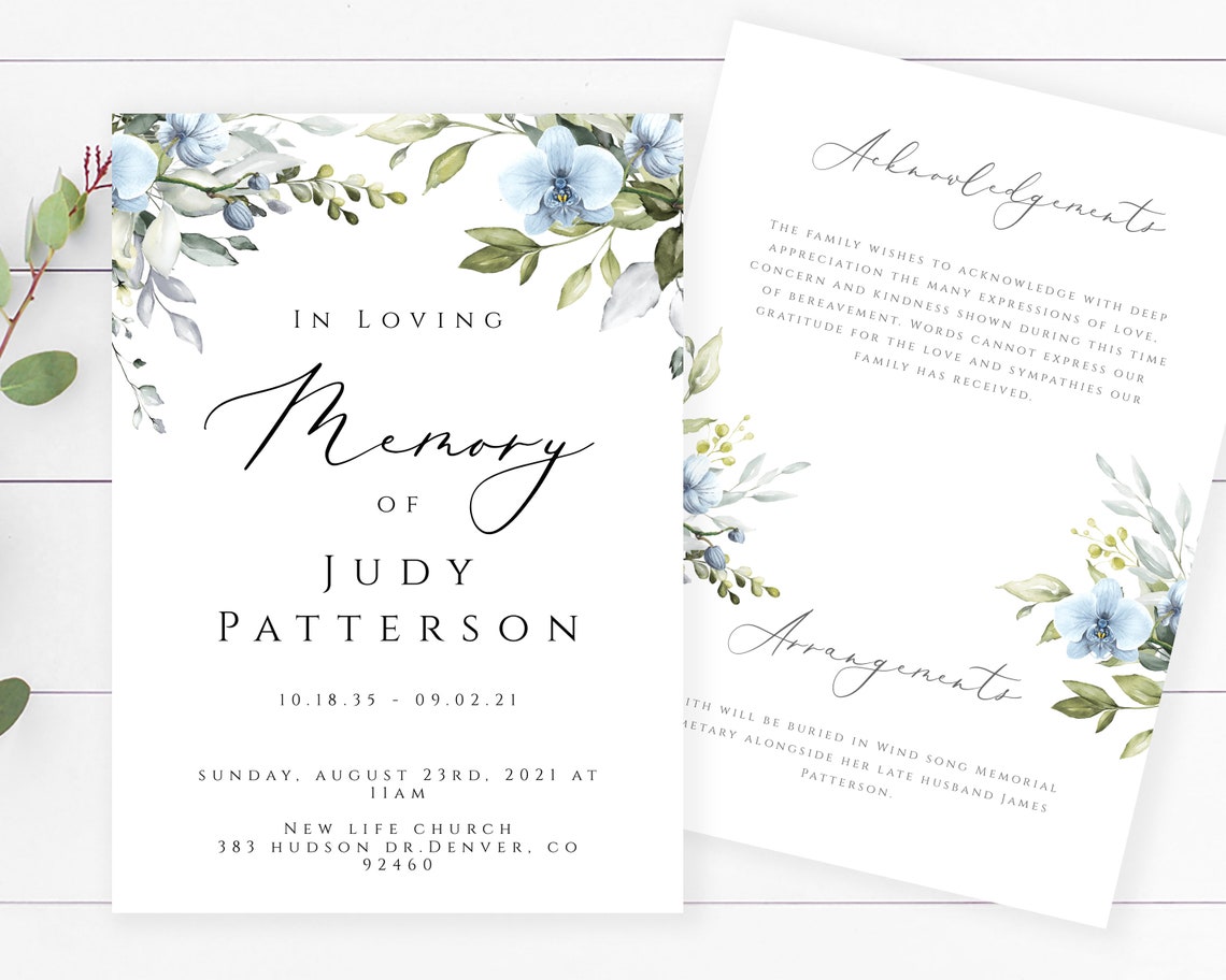 Editable Orchid Floral Funeral Invitation Template Celebrating | Etsy
