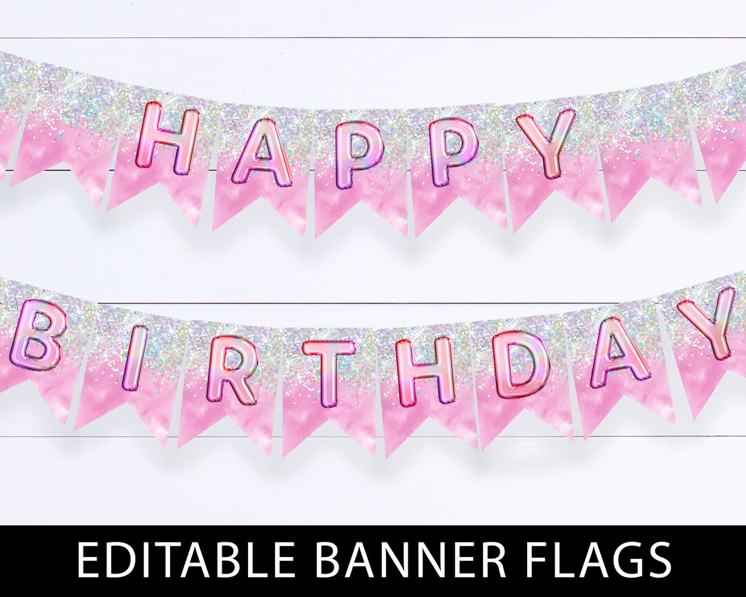 Pink Balloon Banner Printable Birthday Party Banner Pink Party Banner ...