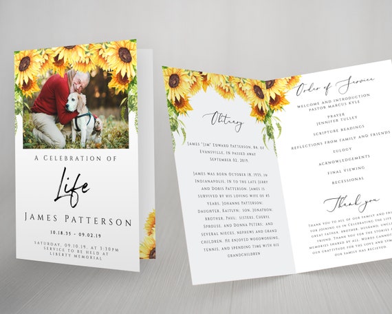Sunflower Funeral Program Template Sunflower Celebration of - Etsy