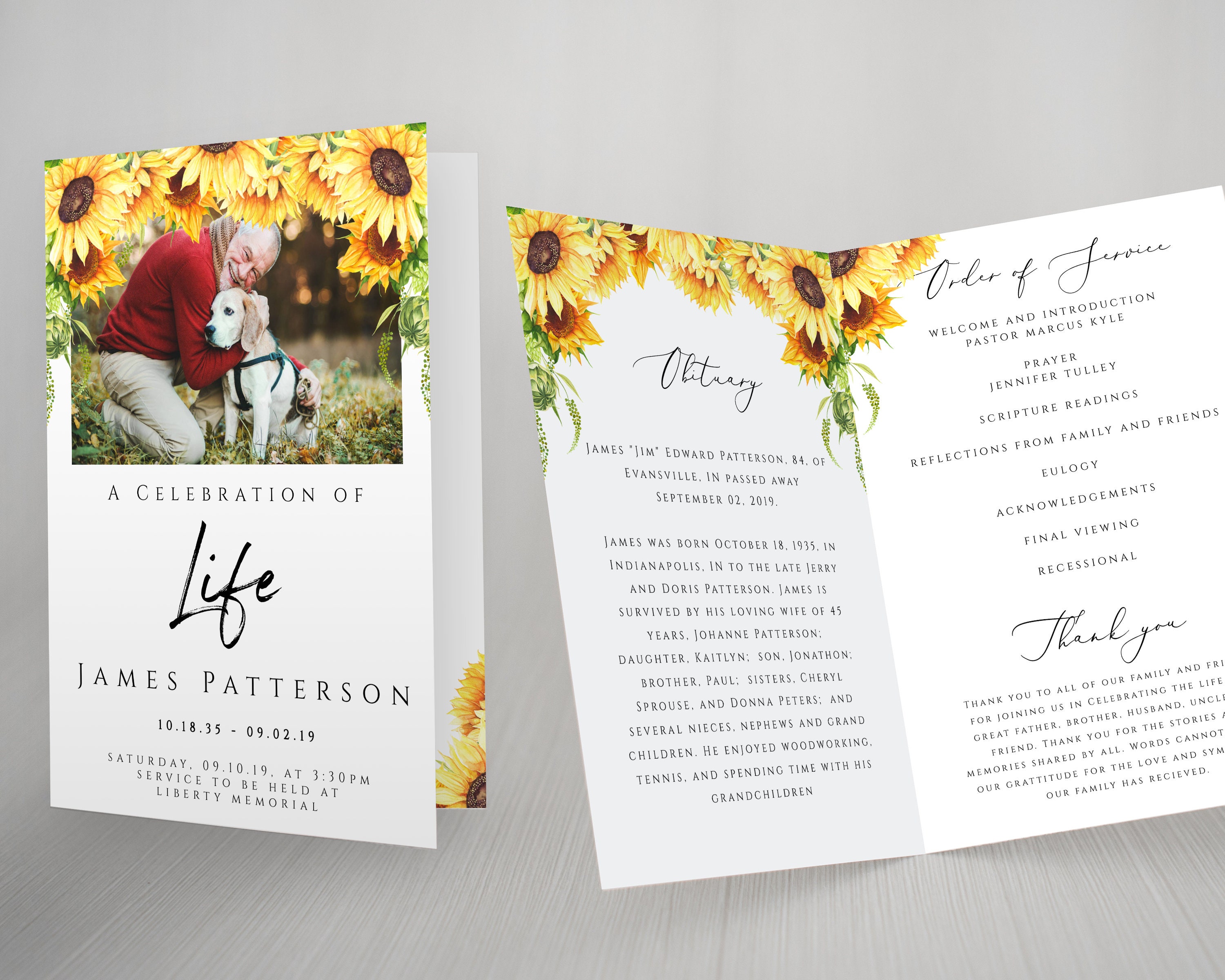 Sunflower Funeral Program Template Sunflower Funeral Program | Etsy