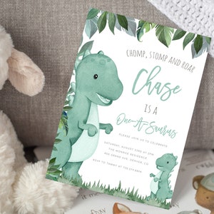 Editable One-a-saurus Dinosaur Birthday Invitation Dinosaur T-rex ...