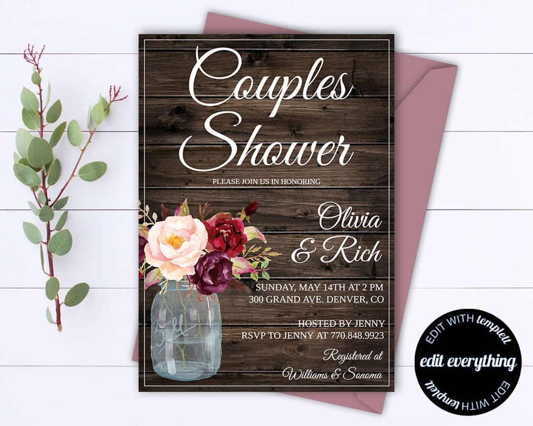 Rustic Couples Shower Invitation Template - Couples Shower Invite ...