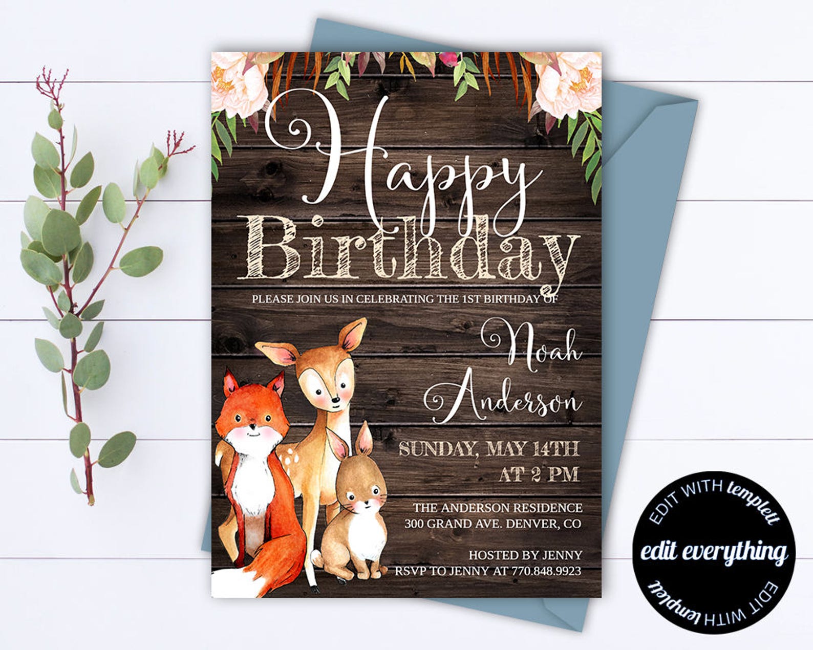 Woodland Birthday Party Invitation Template - Rustic Birthday ...