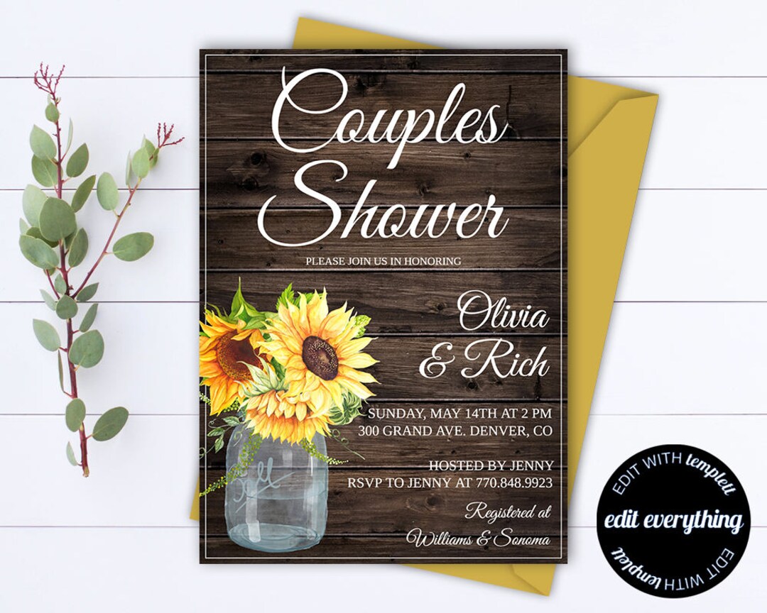 Rustic Couples Shower Invitation Template - Couples Shower Invite ...