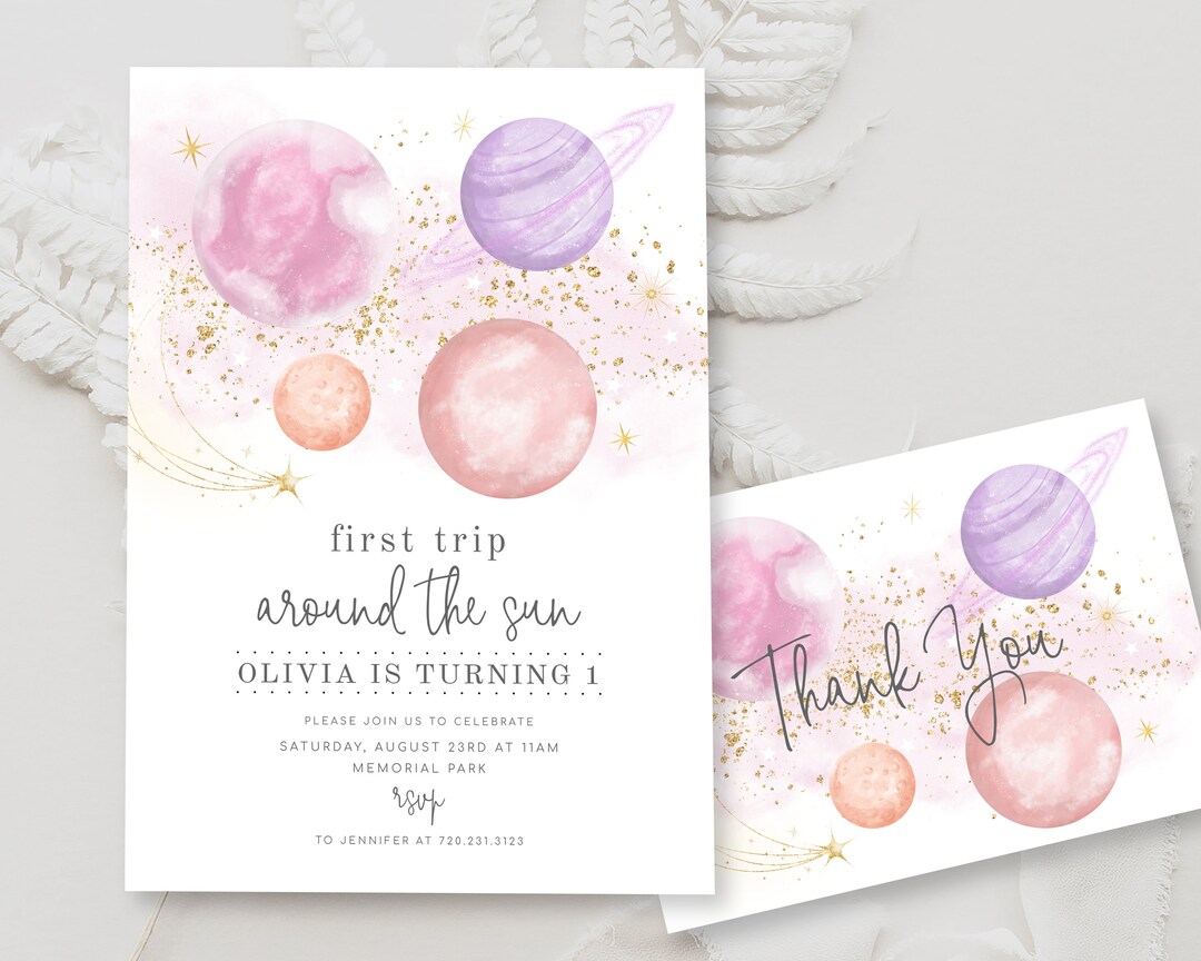 Editable First Trip Around the Sun Birthday Invitation Template Outer ...