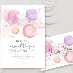 Editable First Trip Around the Sun Birthday Invitation Template Outer ...