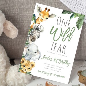 Editable Safari Birthday Invitation One Wild Year 1st Birthday ...