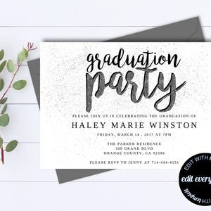 Silver Senior Graduation Party Invitation Template - Senior Graduation ...