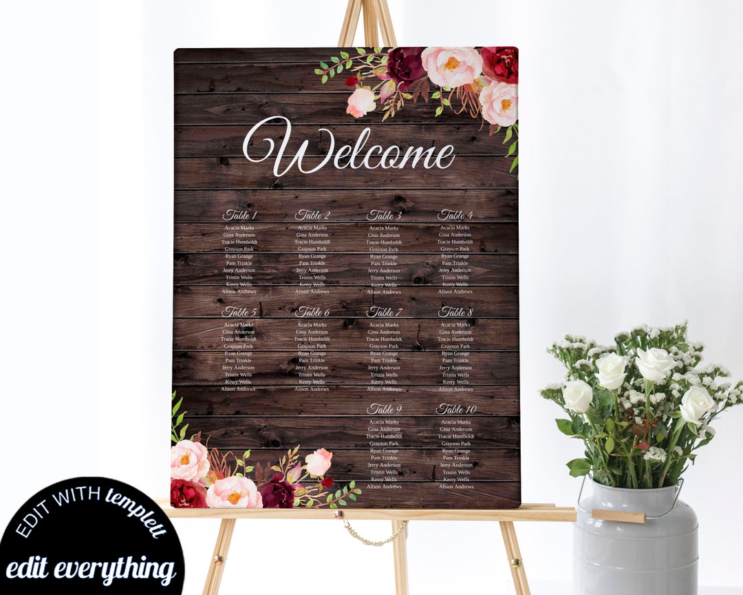 Rustic Wedding Seating Chart Printable Wedding Seating Plan Wedding ...