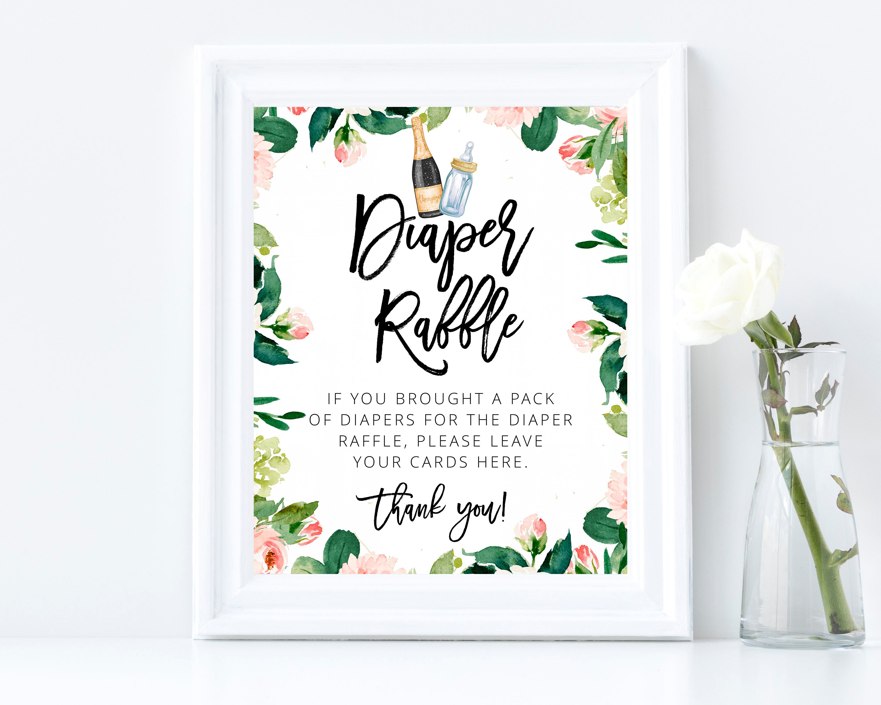 Floral Baby Shower Diaper Raffle Sign Printable Baby Shower | Etsy